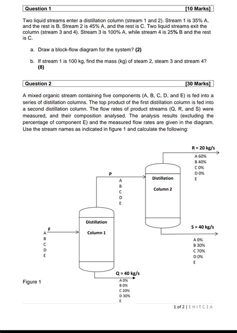 Solved Two Liquid Streams Enter A Distillation Column