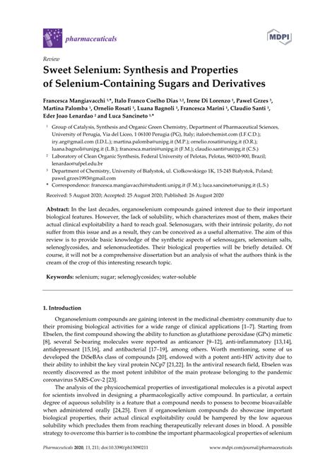 Pdf Sweet Selenium Synthesis And Properties Of Selenium Containing Sugars And Derivatives