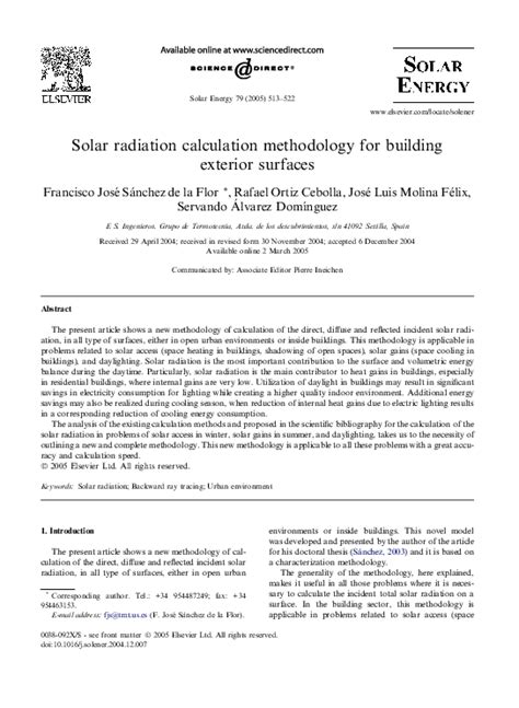 Pdf Solar Radiation Calculation Methodology For Building Exterior