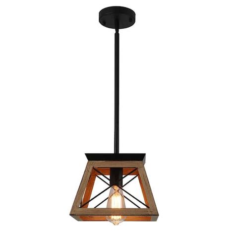 Yinsp 60 Watt 1 Light Black Brown Modern Farmhouse Geometric Mini Pendant Light With Caged