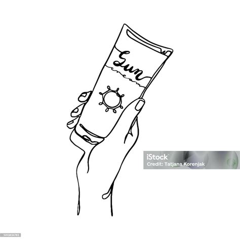 화장품 튜브를 들고 있는 손의 연속적인 선 그리기 여름 태양 Spf를 선크림 튜브에 담아보세요 피부과학에 대한 스톡 벡터 아트 및 기타 이미지 Istock