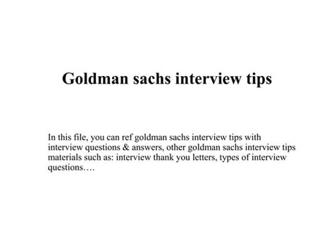 goldman sachs interview tips ppt