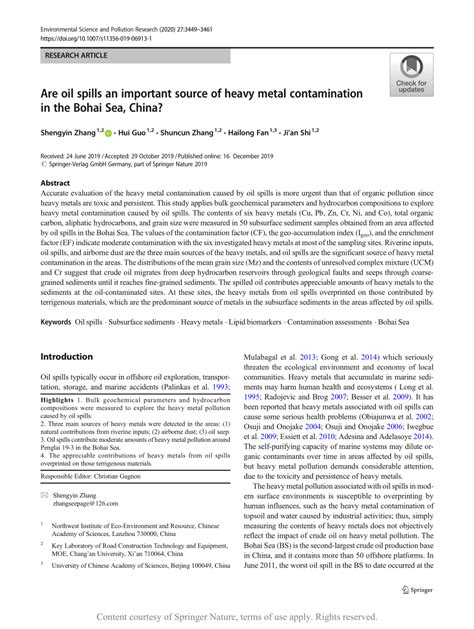 Are Oil Spills An Important Source Of Heavy Metal Contamination In The