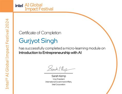 Ai Entrepreneurship Innovation Learning Intel Globalimpactfestival Gurjyot Singh