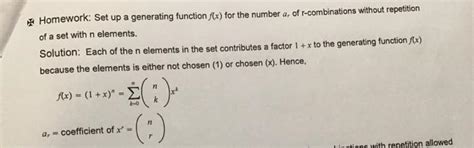 Solved Homework Set Up A Generating Function Fx For The