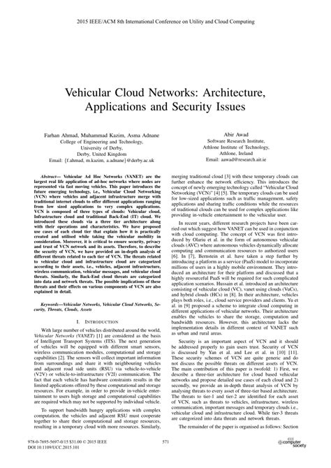 Pdf Vehicular Cloud Networks Architecture And Security