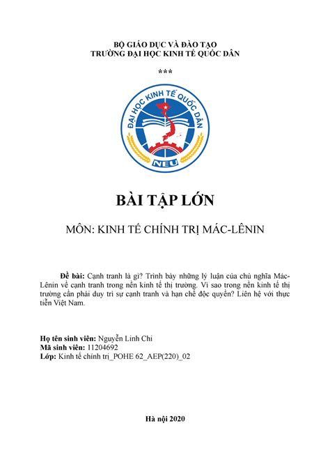 BT Lớn KTCT BTL BỘ GIÁO DỤC VÀ ĐÀO TẠO TRƯỜNG ĐẠI HỌC KINH TẾ QUỐC DÂN BÀI TẬP LỚN MÔN