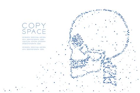 추상 기 원형 도트 픽셀 패턴 두개골 측면 보기 모양 의료 과학 개념 디자인 파란색 그림 복사 공간 벡터 Eps 10 흰색 바탕에 과학에 대한 스톡 벡터 아트 및 기타