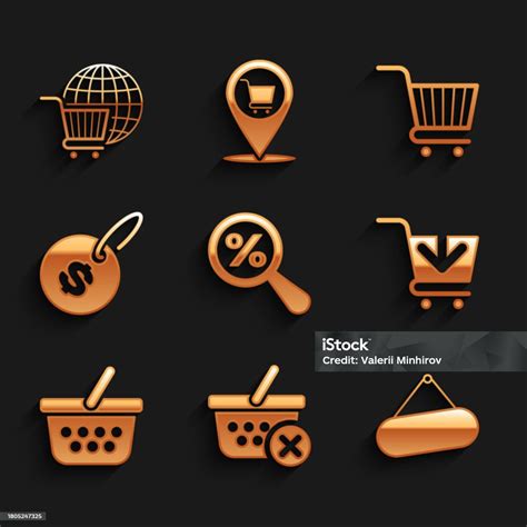 백분율로 돋보기 장바구니 제거 간판 걸기 장바구니에 추가 가격표 달러 및 지구본 아이콘을 설정합니다 벡터 검색에 대한 스톡 벡터 아트 및 기타 이미지 Istock