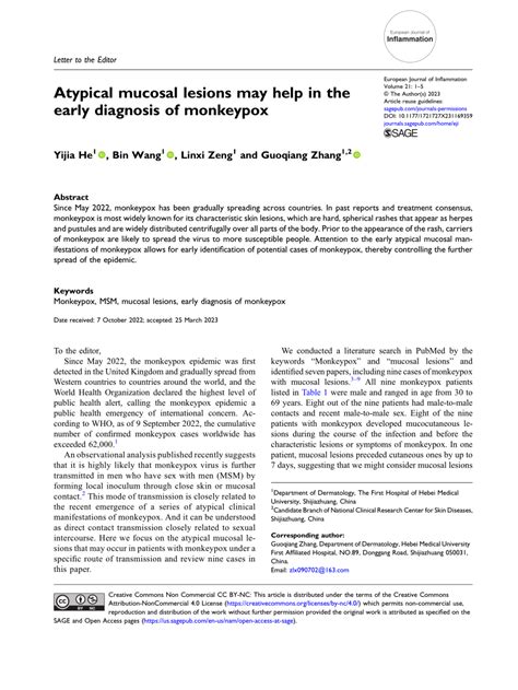 Pdf Atypical Mucosal Lesions May Help In The Early Diagnosis Of Monkeypox