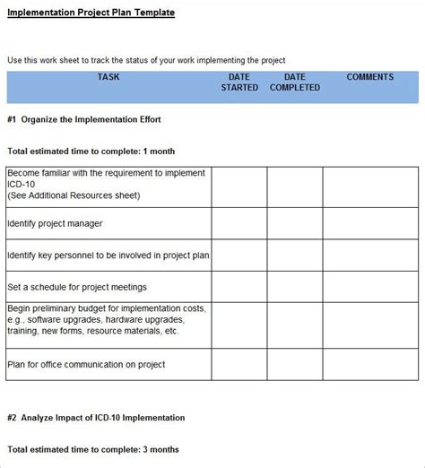 Project Implementation Plan Template 5 Free Word Excel Pertaining