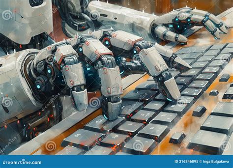 Robot Typing On Keyboard With Hands Watercolour Illustration Stock Illustration Illustration