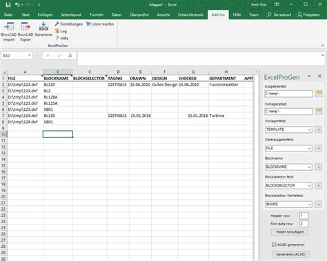 Excel Add In To Create Text Or Autocad Dwg From Template Or Extract