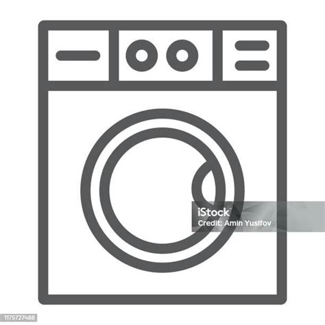 세탁기 라인 아이콘 세탁 및 하우스 키핑 세탁기 기호 벡터 그래픽 흰색 배경에 선형 패턴 10에 대한 스톡 벡터 아트 및 기타
