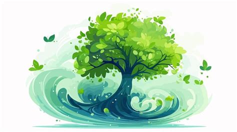 A Tree With A Green Tree In The Water Premium AI Generated Vector