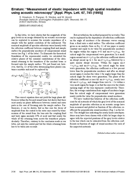 Erratum ‘‘measurement Of Elastic Impedance With High Spatial Resolution Using Acoustic