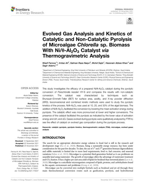 Pdf Evolved Gas Analysis And Kinetics Of Catalytic And Non Catalytic Pyrolysis Of Microalgae
