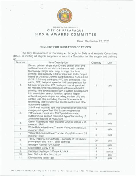 Request For Quotation Reference No 10155135 City Government Of