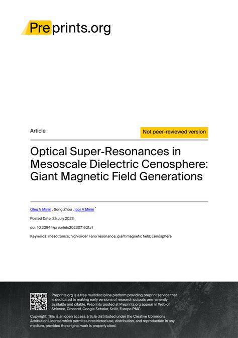Pdf Optical Super‐resonances In Mesoscale Dielectric Cenosphere Giant Magnetic Field Generations