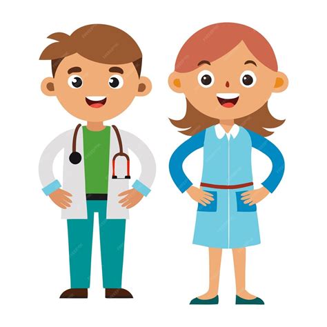 Premium Vector Happy Cartoon Doctor And Nurse White Background