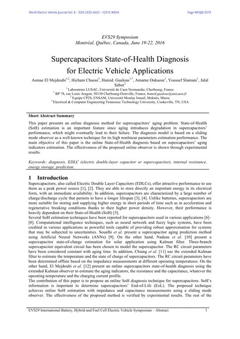 Pdf Supercapacitors State Of Health Diagnosis For Electric Vehicle Applications