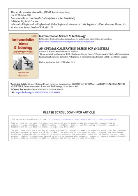 Pdf An Optimal Calibration Design For Ph Meters