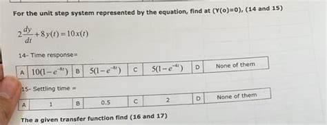 For The Unit Step System Represented By The Equation Chegg Com