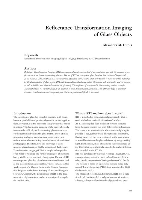 Pdf Reflectance Transformation Imaging Of Glass Objects