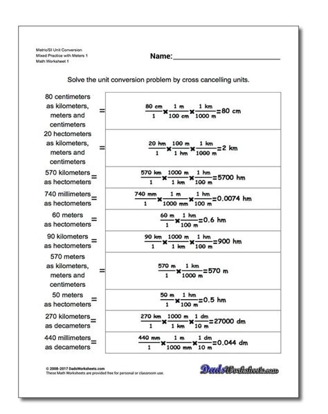 Metricsi Unit Conversion Worksheet Mixed Practice With Meters 1