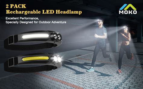 Moko Rechargeable Led Headlamp 2pcs 300° Wide Beam Head Lamp 750 Lumen 14 Modes