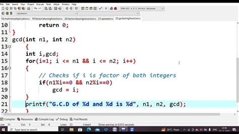 22c Program To Find Gcd Greatest Common Divisor Of Two Numbers Using Function C Language