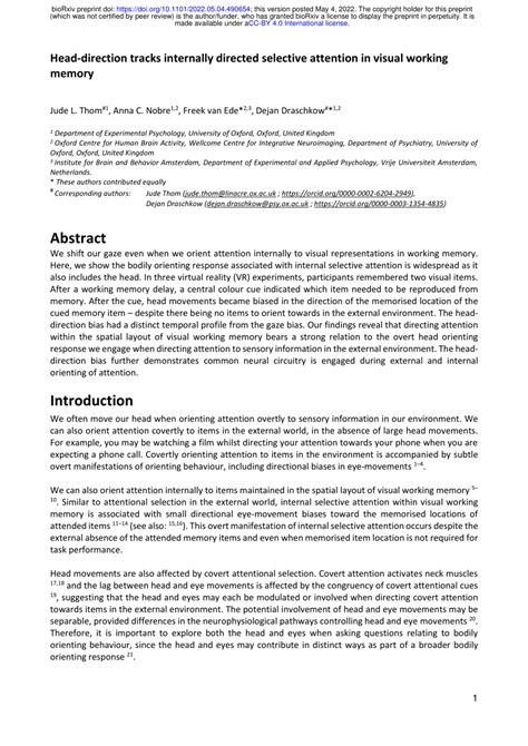 Pdf Head Direction Tracks Internally Directed Selective Attention In