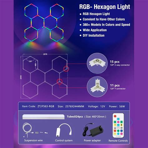 6 Piece Rgb Hexagon Modular Led Lighting Kit Hexagon Lights Modular Floor Tiles