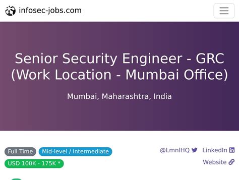 Hiring Senior Security Engineer Grc Work Location Mumbai Office
