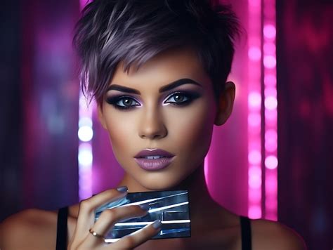 Premium Photo Photo Of Fashion Model With A Dark Pixie Cut Applying