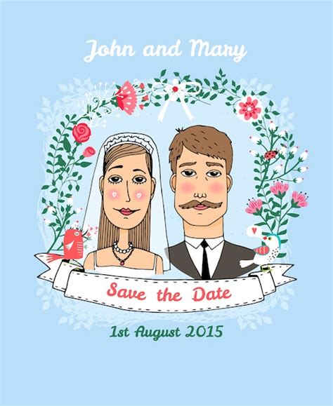 Free Vector Save The Date Vector Wedding Invitation With A Bridal Couple Under An Arched Bower