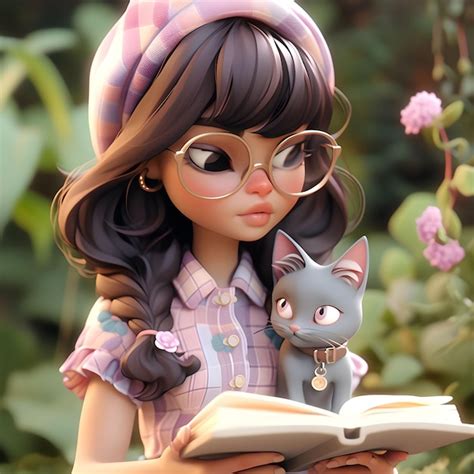 Cute 3d Cartoon Girl Premium Ai Generated Image