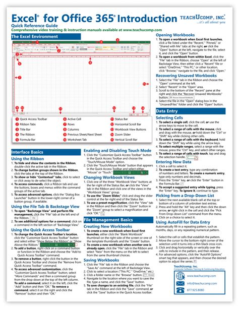 Excel 365 Introductory Quick Reference Guide – TeachUcomp, Inc.