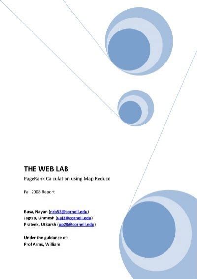 Pagerank Calculation Using Map Reduce The Cornell Web Lab