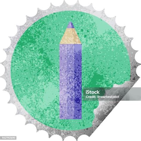 보라색 색칠 연필 그래픽 벡터 일러스트 레이 션 라운드 스티커 스탬프 만화에 대한 스톡 벡터 아트 및 기타 이미지 만화 미술품 벡터 Istock