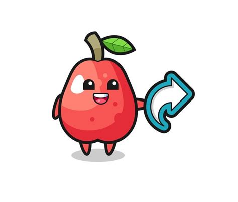 귀여운 물 사과는 소셜 미디어 공유 기호 티셔츠 스티커 로고 요소를 위한 귀여운 스타일 디자인을 보유합니다 프리미엄 벡터