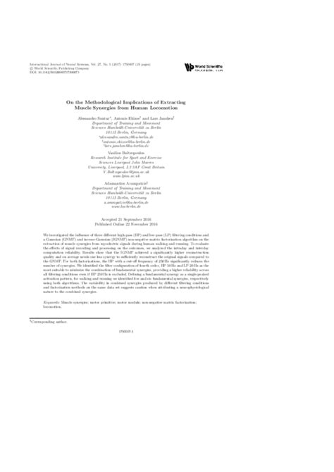 Pdf On The Methodological Implications Of Extracting Muscle Synergies From Human Locomotion