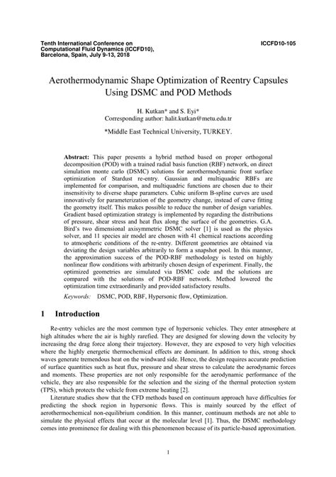 Pdf Aerothermodynamic Shape Optimization Of Reentry Capsules Using Dsmc And Pod Methods