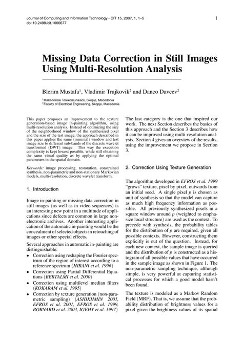 Pdf Missing Data Correction In Still Images Using Multi Resolution Analysis