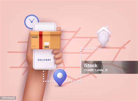 앱 전송 추적을 통해 휴대 전화를 들고 손 3d 벡터 일러스트레이션 입체 이미지에 대한 스톡 벡터 아트 및 기타 이미지 입체 이미지 3차원 형태 배달 Istock