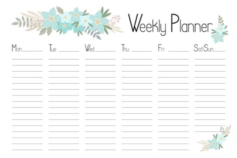 요일이 포함된 일일 계획 시간표 일정을 위한 주간 플래너 템플릿 꽃 주최자 프리미엄 벡터