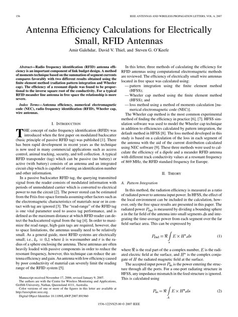 Pdf Antenna Efficiency Calculations For Electrically Small Rfid Antennas