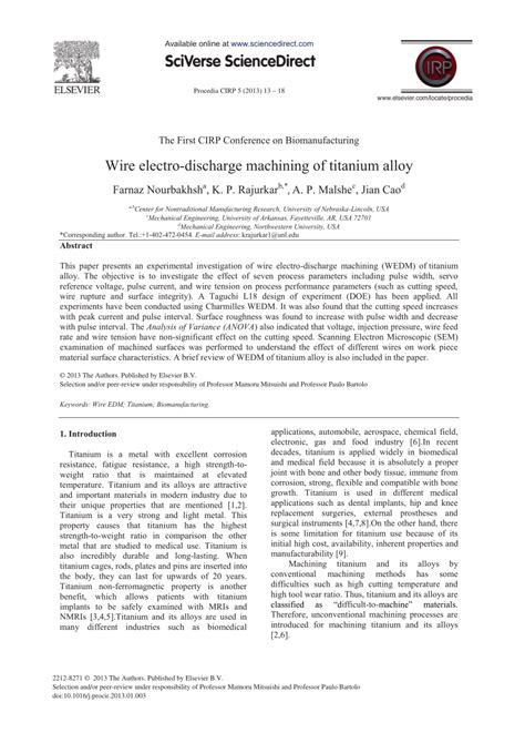Pdf Wire Electro Discharge Machining Of Titanium Alloy