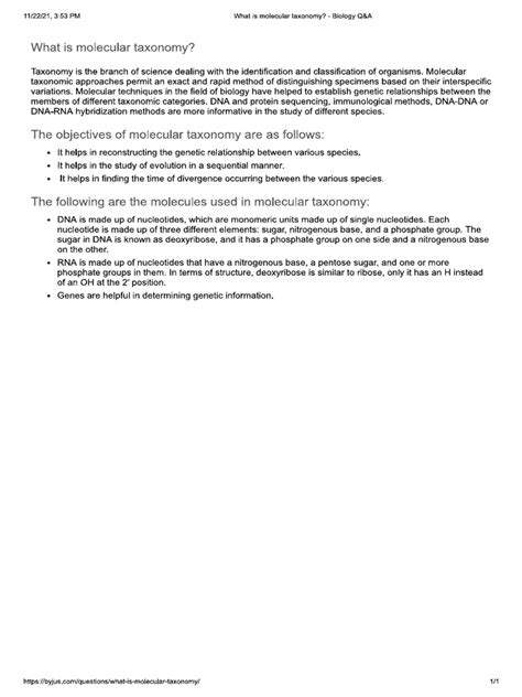 Molecular Taxonomy Pdf