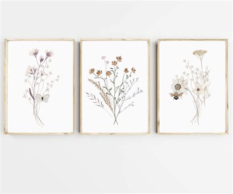 Wildflower Prints Set Botanical Line Art Floral Wall Decor Instant